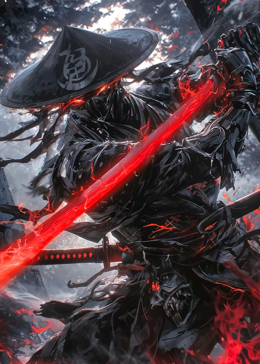 'Samurai with Flaming Sword' Poster, picture, metal print, paint by ...