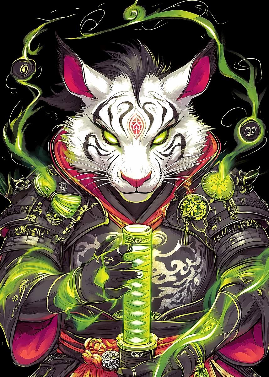 'White Tiger Samurai' Poster, picture, metal print, paint by Veda ...