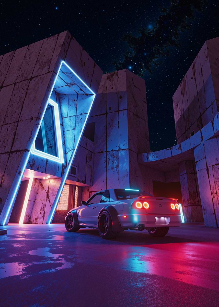 'Neon Night Car' Poster, picture, metal print, paint by DVA | Displate