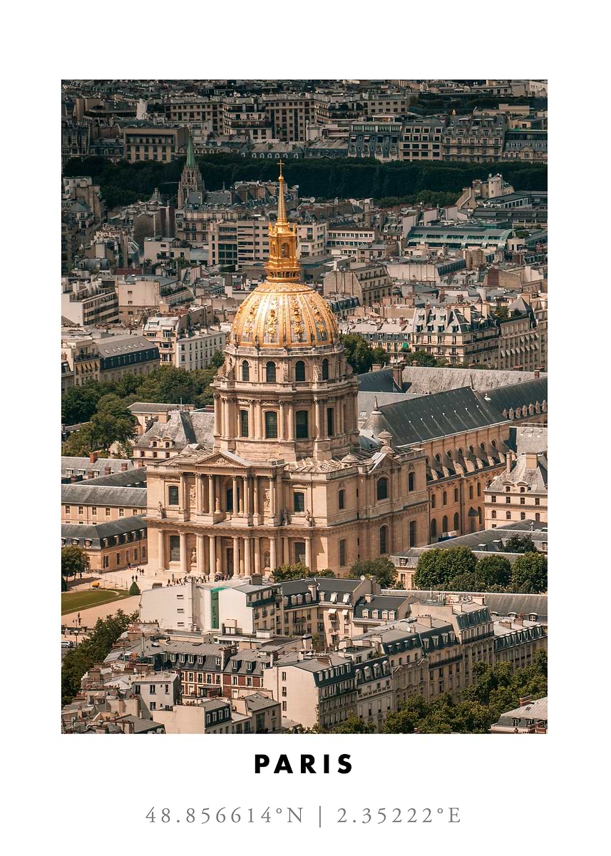 'Paris Cityscape with Dome' Poster, picture, metal print, paint by ...