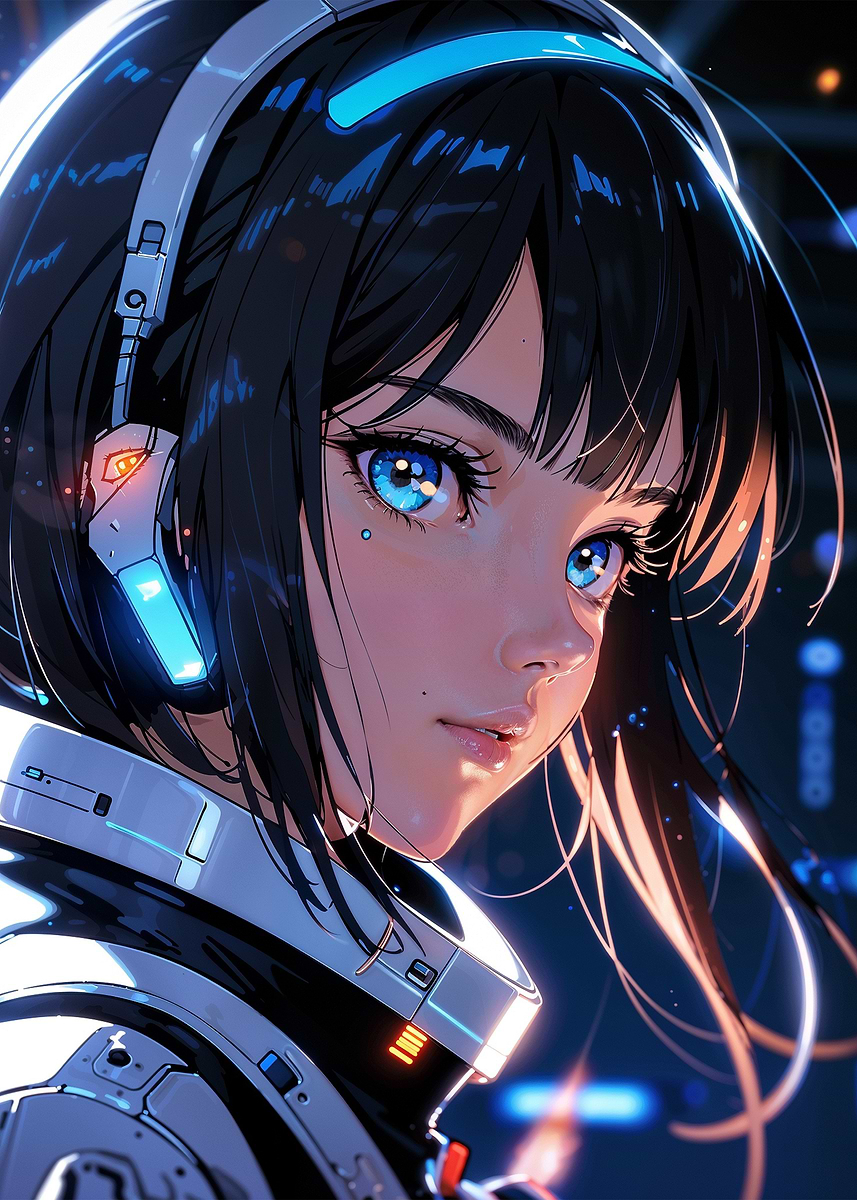 'Anime Girl with Headphones' Poster, picture, metal print, paint by ...