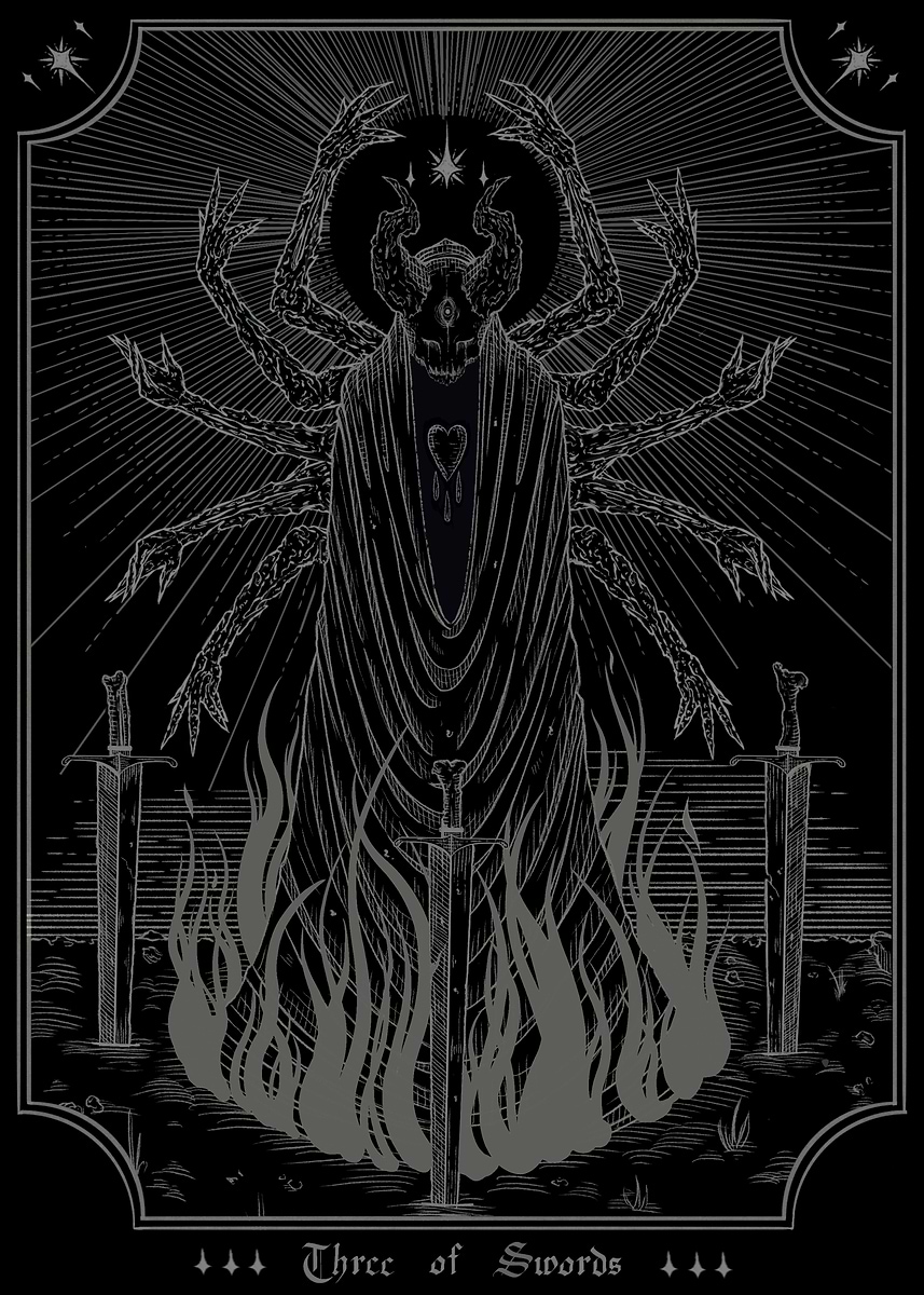 'Three of Swords Tarot Card' Poster, picture, metal print, paint by ...
