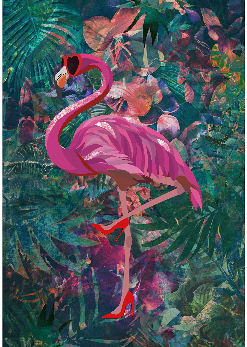 'Fashion Flamingo Tropical Jungle' Poster, picture, metal print, paint ...