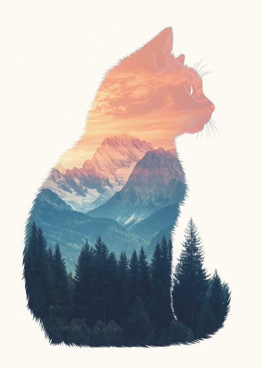'Cat Mountain Sunset' Poster, picture, metal print, paint by Adam Reed ...