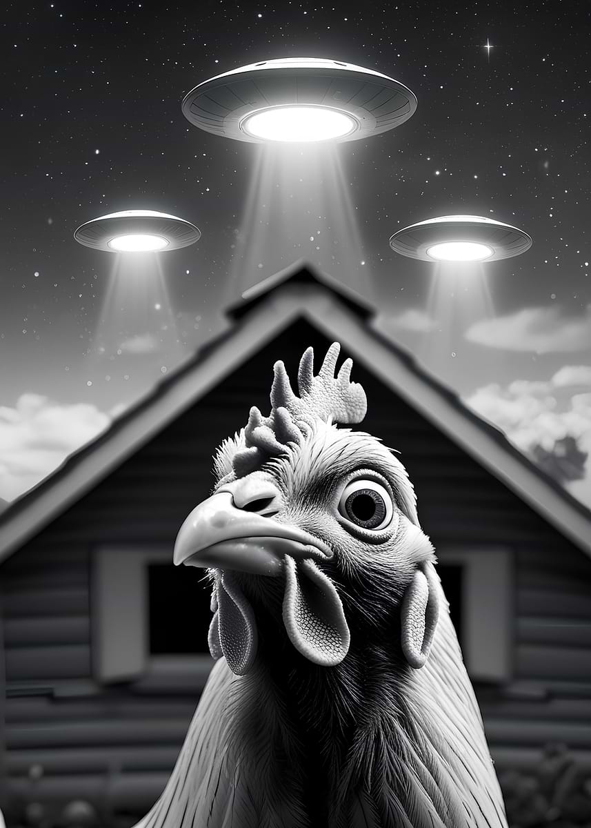 'Chicken & UFOs' Poster, picture, metal print, paint by Zmajosava ...