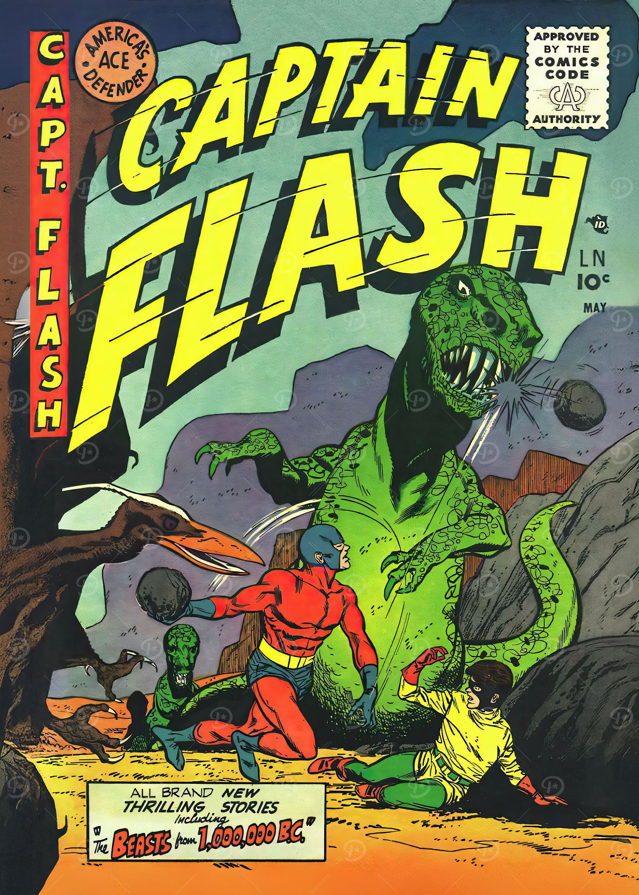'Captain Flash Vintage Comic Book Cover' Poster, picture, metal print ...