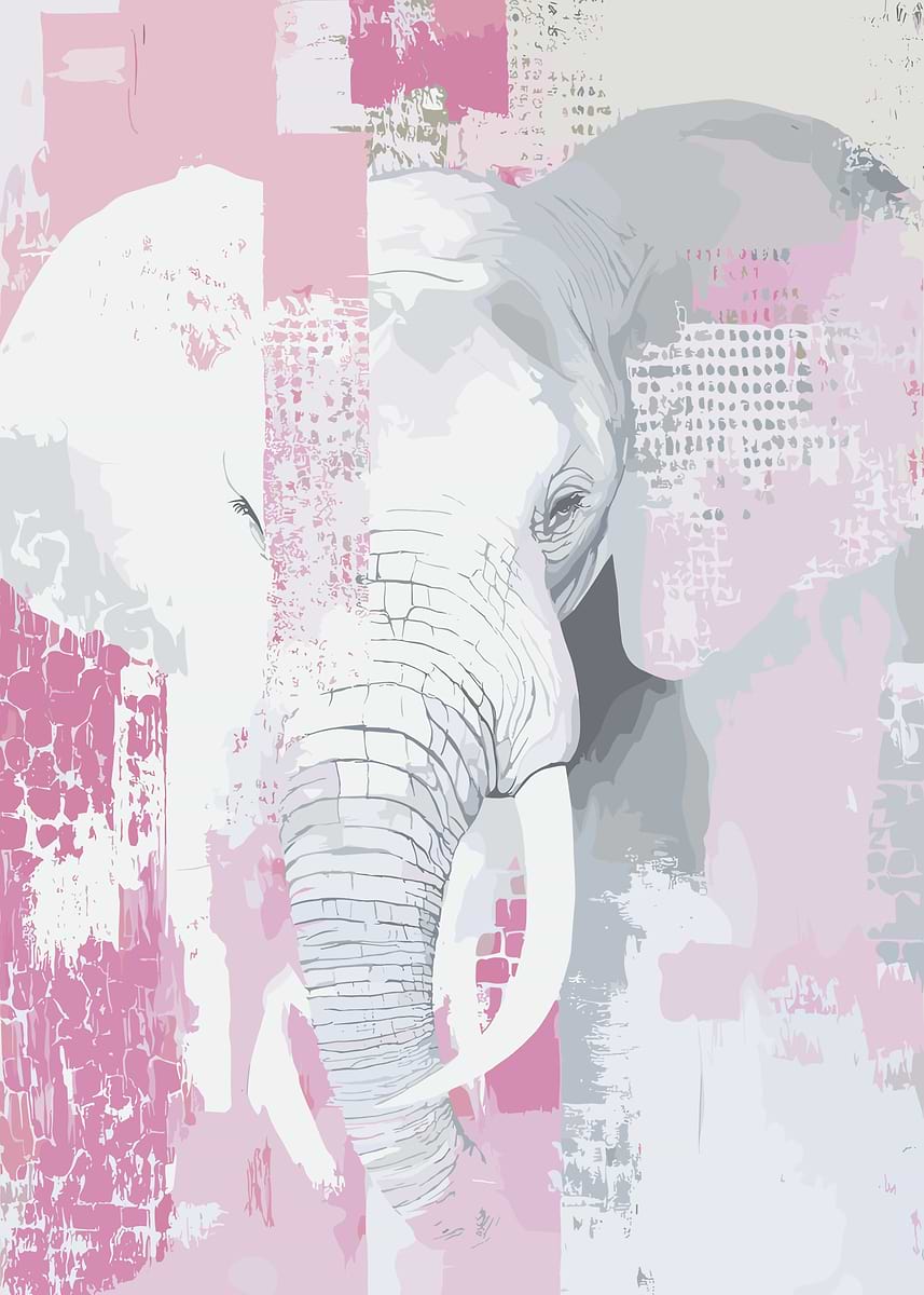 'Elephant Abstract Art in Pink' Poster, picture, metal print, paint by ...