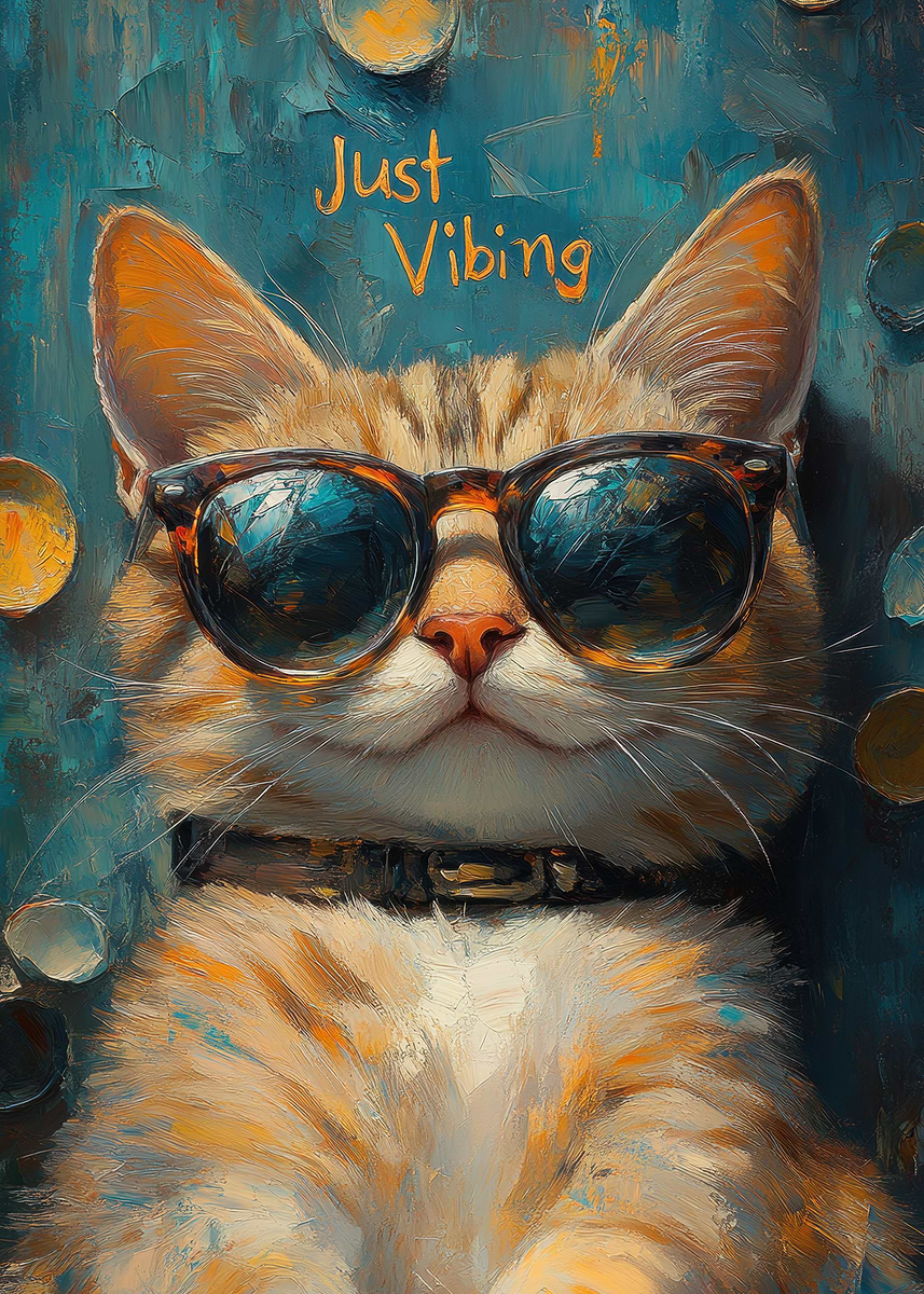 'Cool Cat Vibes - Just Vibing' Poster, picture, metal print, paint by ...