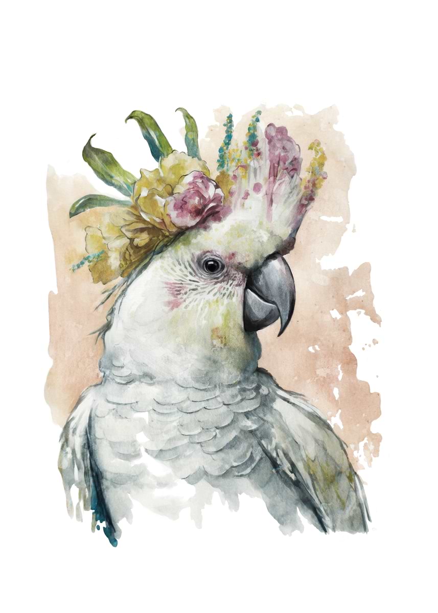 'Cockatoo with Floral Crown' Poster, picture, metal print, paint by ...
