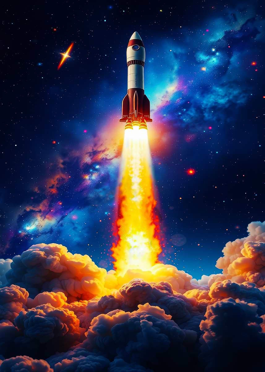 'Rocket Launch into Space' Poster, picture, metal print, paint by Kevin ...