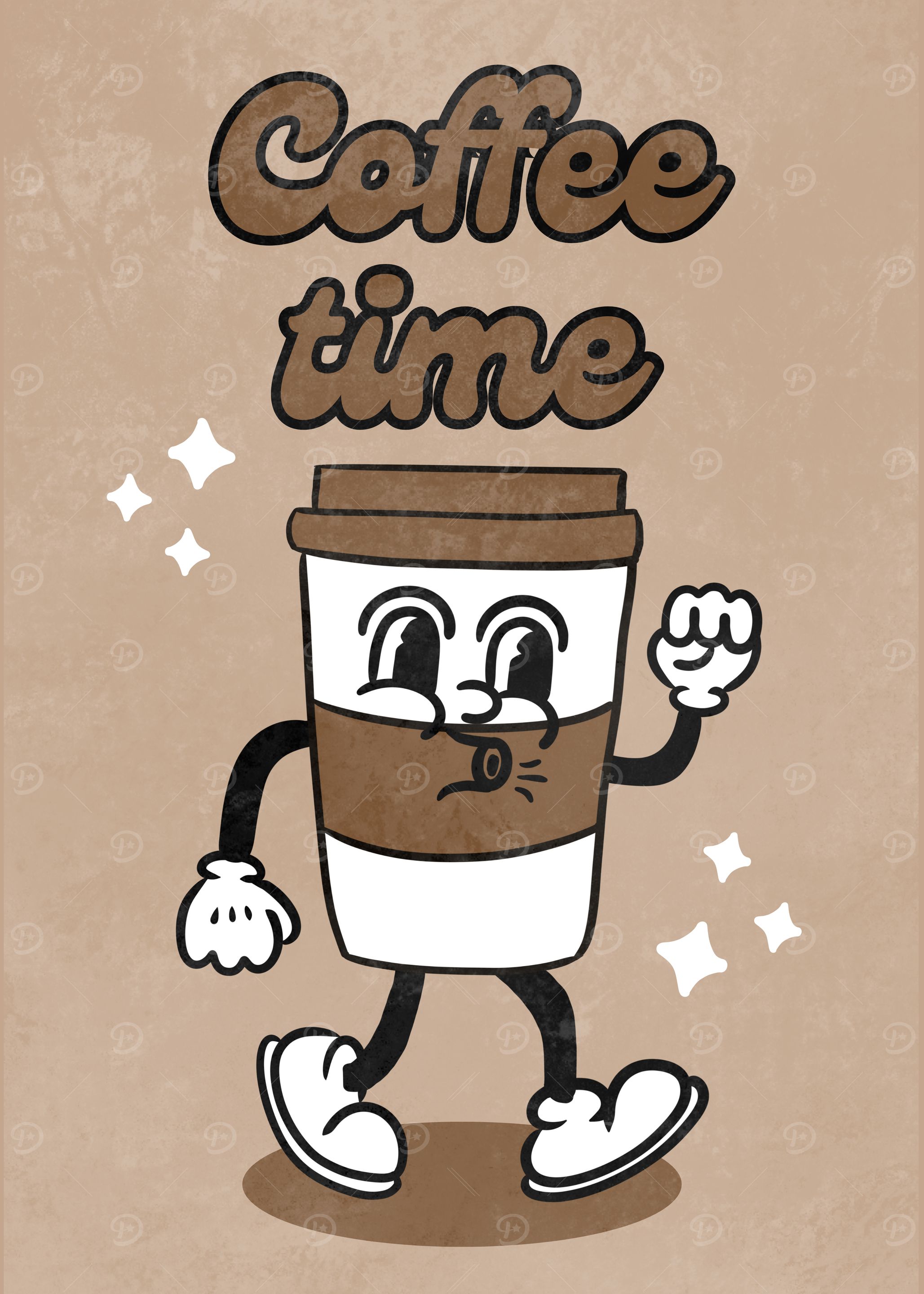 'Coffee Time Cartoon' Poster, picture, metal print, paint by Aesthetica ...