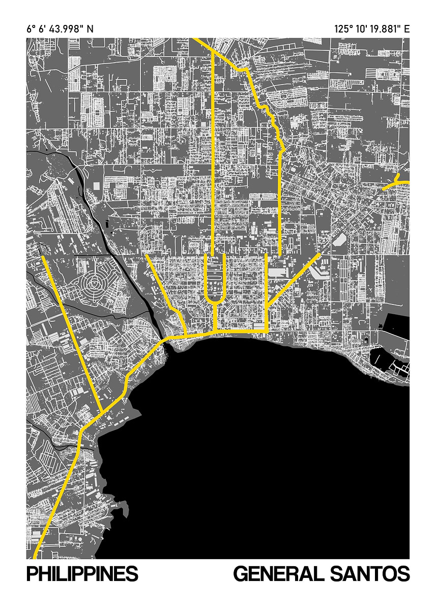 'General Santos City Street Map' Poster, picture, metal print, paint by ...