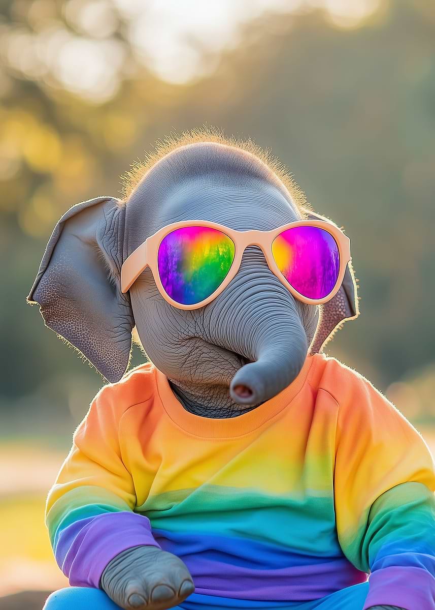 'Cool Elephant In Tie-Dye' Poster, picture, metal print, paint by Frank ...