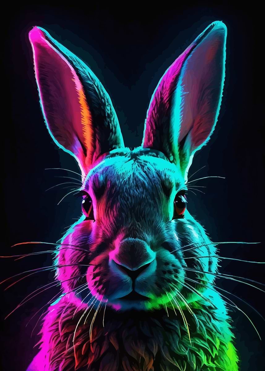 'Neon Rabbit Portrait' Poster, picture, metal print, paint by DUMBROS ...