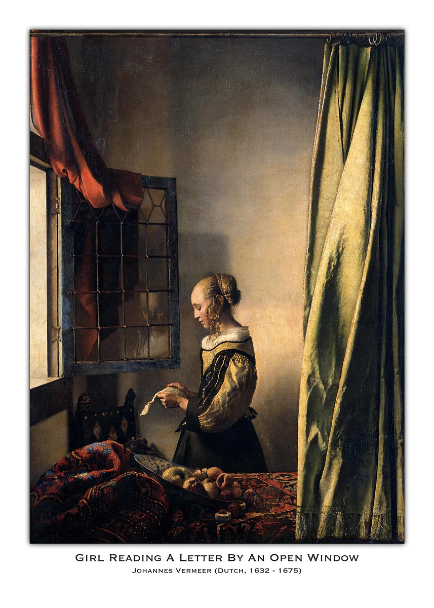'Girl Reading Letter by Window' Poster, picture, metal print, paint by ...