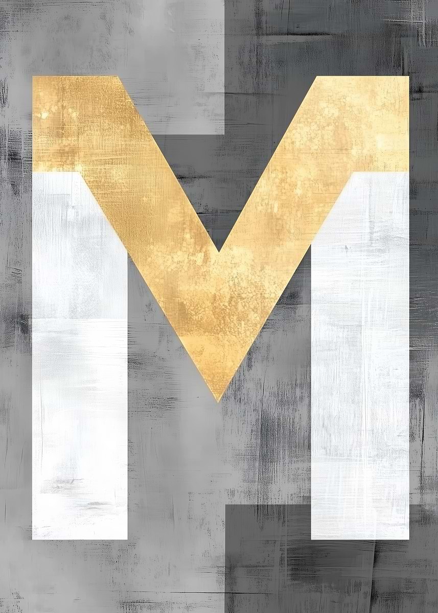 'Gold and Grey Letter M' Poster, picture, metal print, paint by Mark ...