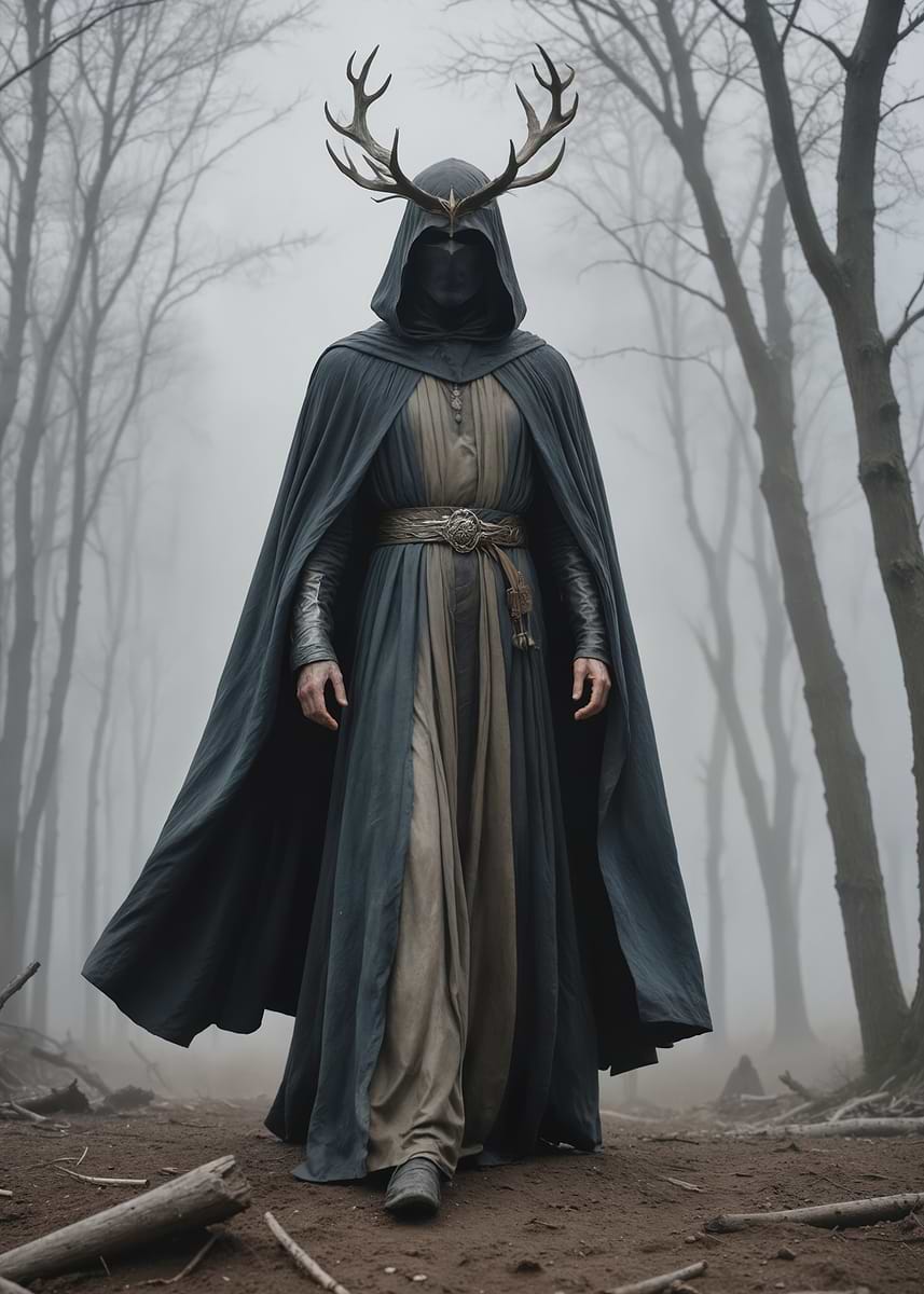 'Hooded Shadow Druid in Forest' Poster, picture, metal print, paint by ...