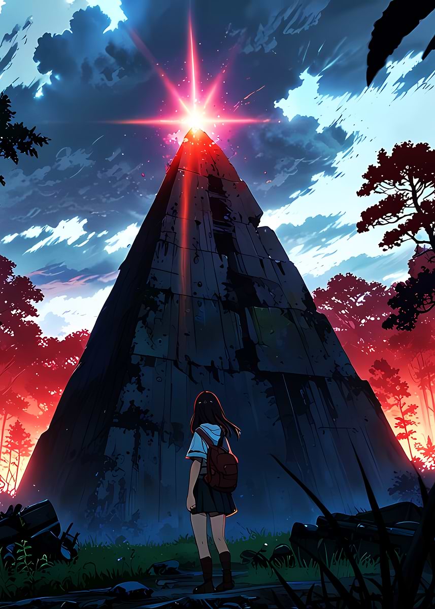 'Anime Girl and Ancient Pyramid' Poster, picture, metal print, paint by ...