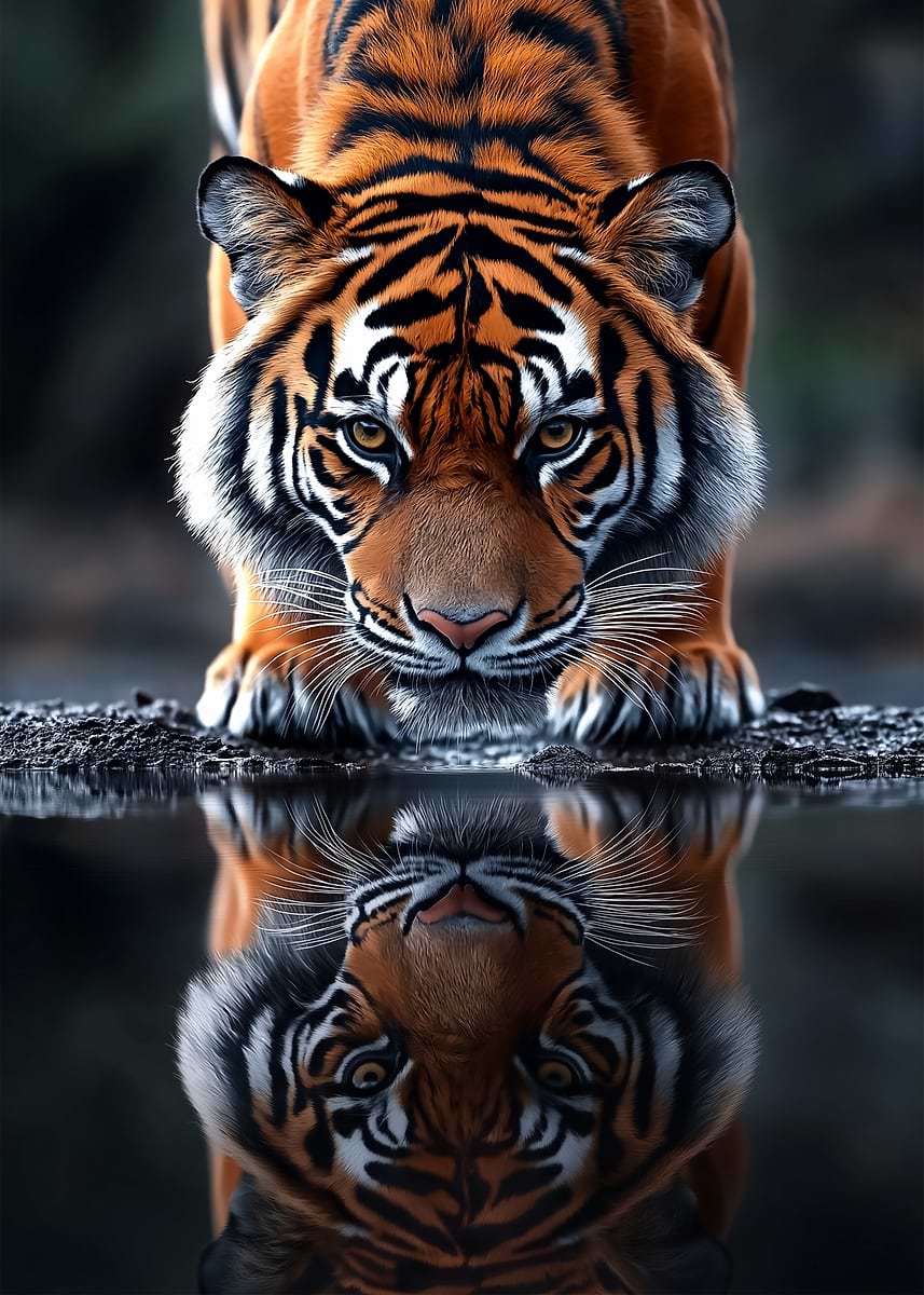 'Tiger Reflection' Poster, picture, metal print, paint by ...