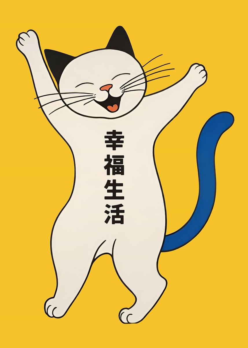'Happy Life Cat Illustration' Poster, picture, metal print, paint by ...