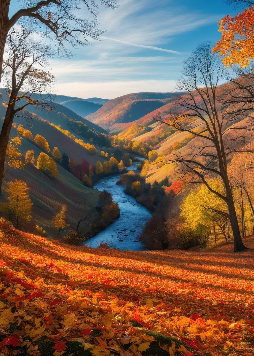 'Autumn River Valley' Poster, picture, metal print, paint by Dpicture ...