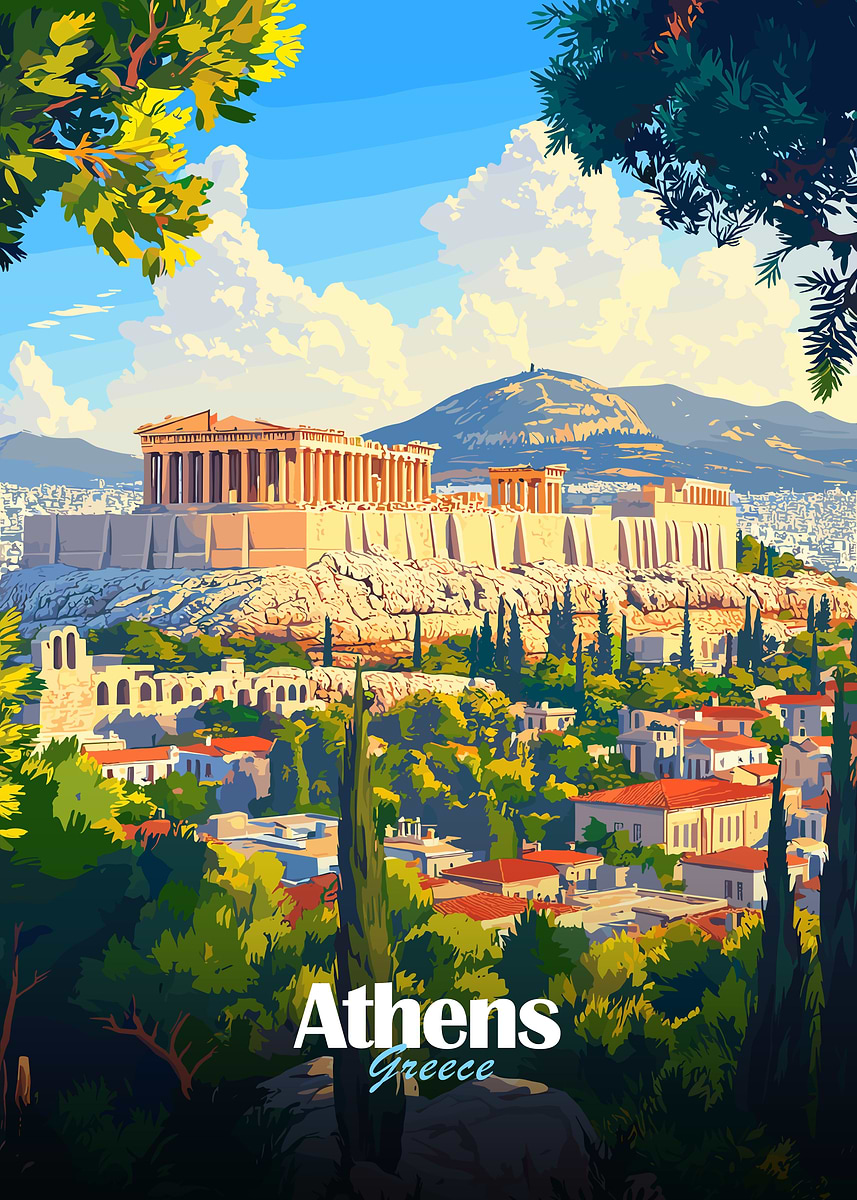 'Athens, Greece Travel Poster' Poster, picture, metal print, paint by ...