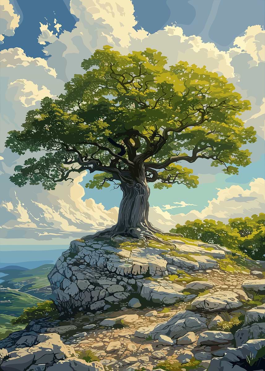 'Lone Tree on Clifftop' Poster, picture, metal print, paint by Ahmad ...