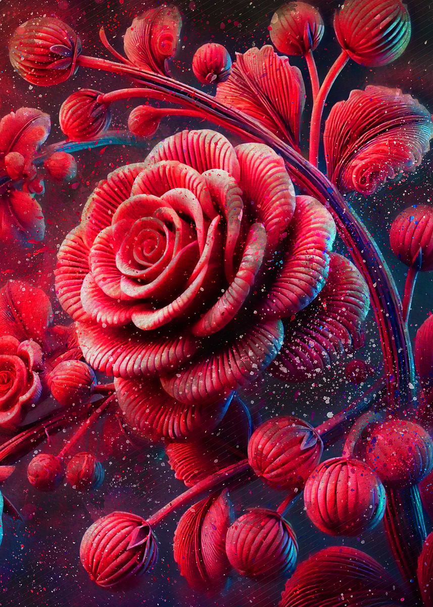 'Red Rose Abstract Art Dark Background' Poster, picture, metal print ...