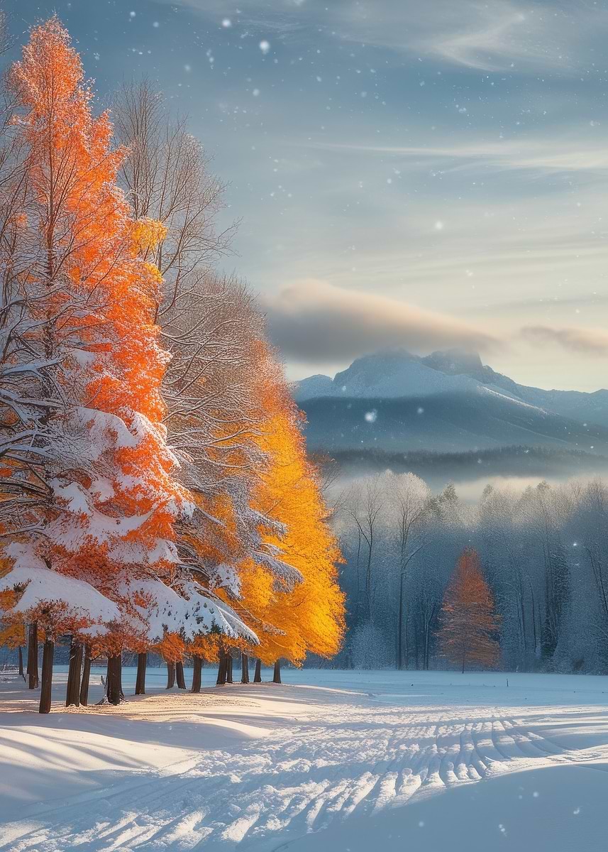 'Snowy Winter Landscape' Poster, picture, metal print, paint by ...