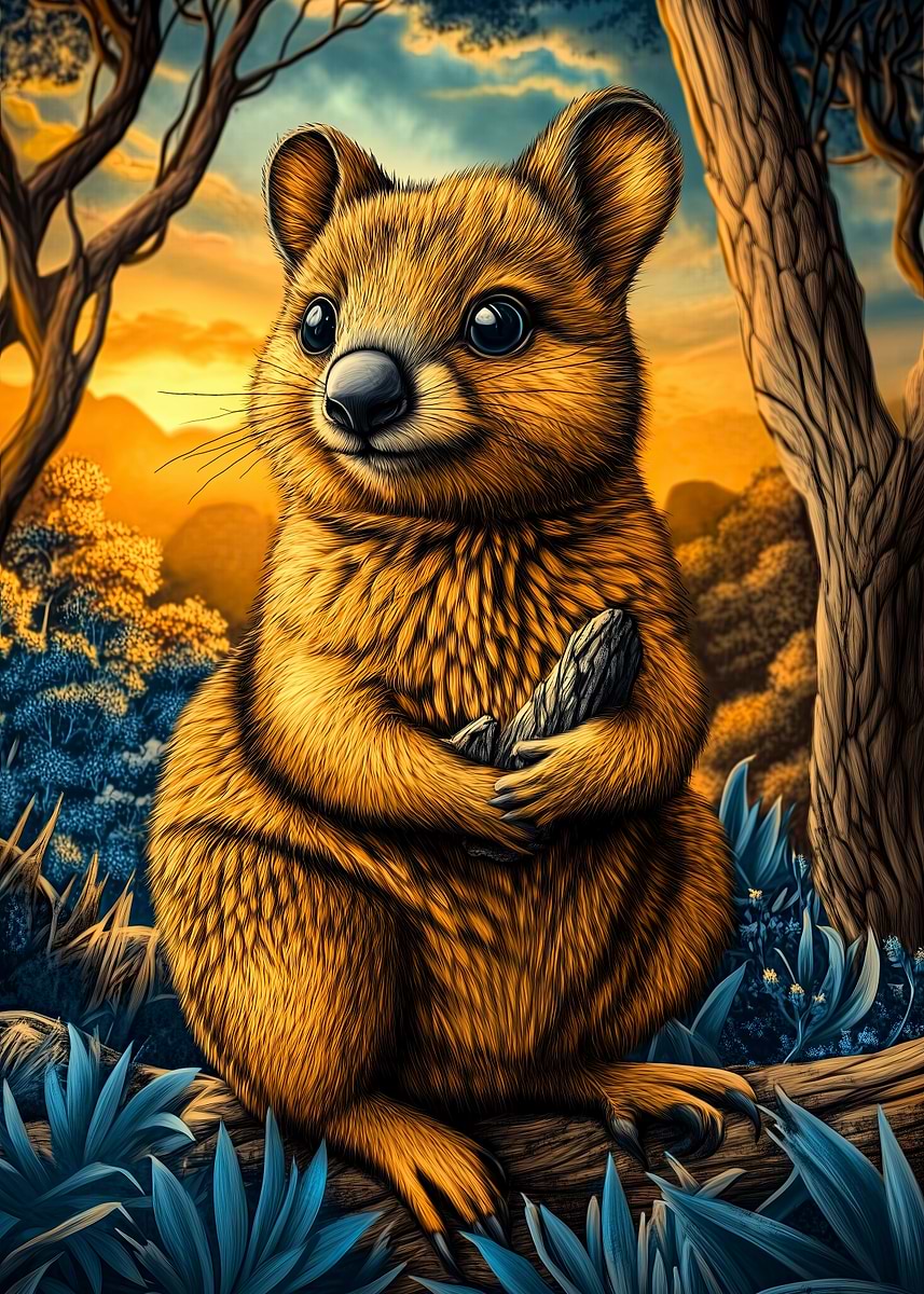 'Quokka Sunset' Poster, picture, metal print, paint by Tafa vectors ...
