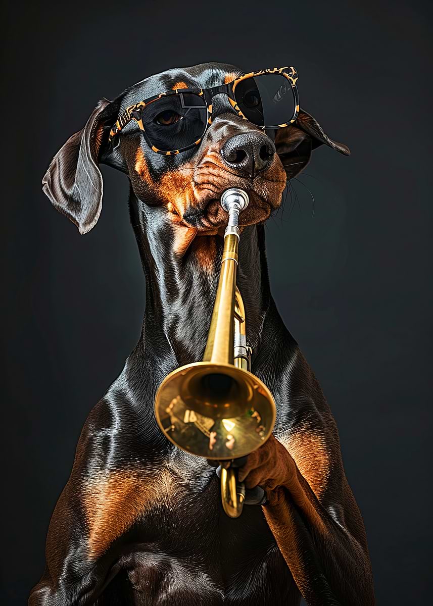 'Dog Playing Trumpet' Poster, picture, metal print, paint by Hexor ...