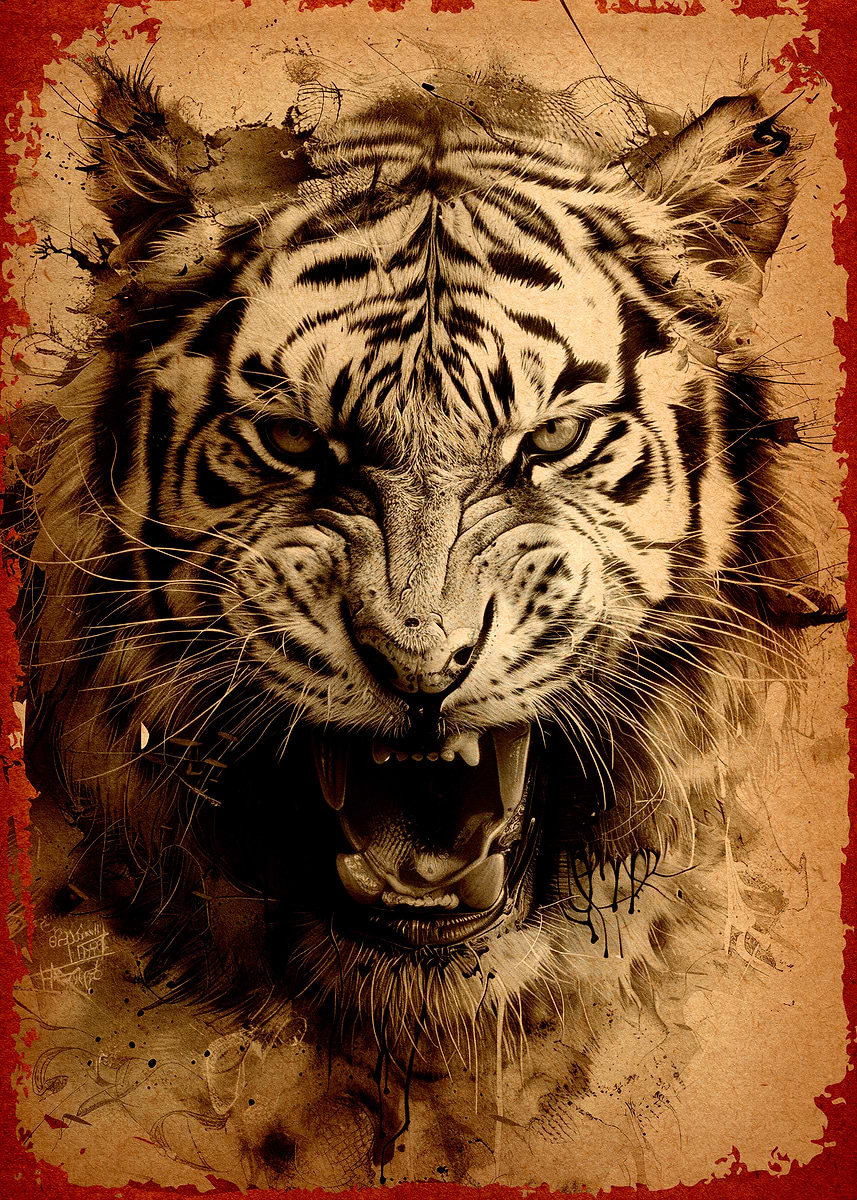 'Angry Tiger Portrait' Poster, picture, metal print, paint by Wanda ...