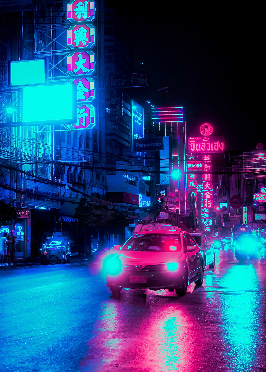 'Taxi Night Drive ' Poster, picture, metal print, paint by Funglazie ...