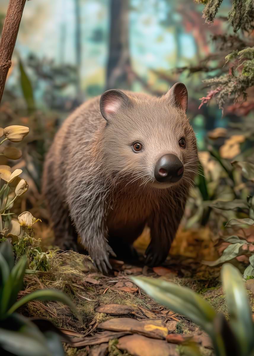 'Wombat in Forest' Poster, picture, metal print, paint by Rawbin | Displate