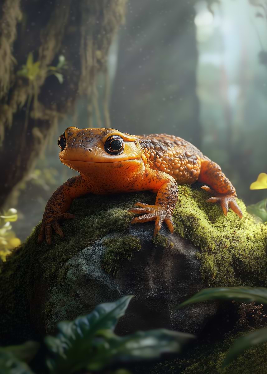 'Orange Newt in Forest' Poster, picture, metal print, paint by Rawbin ...