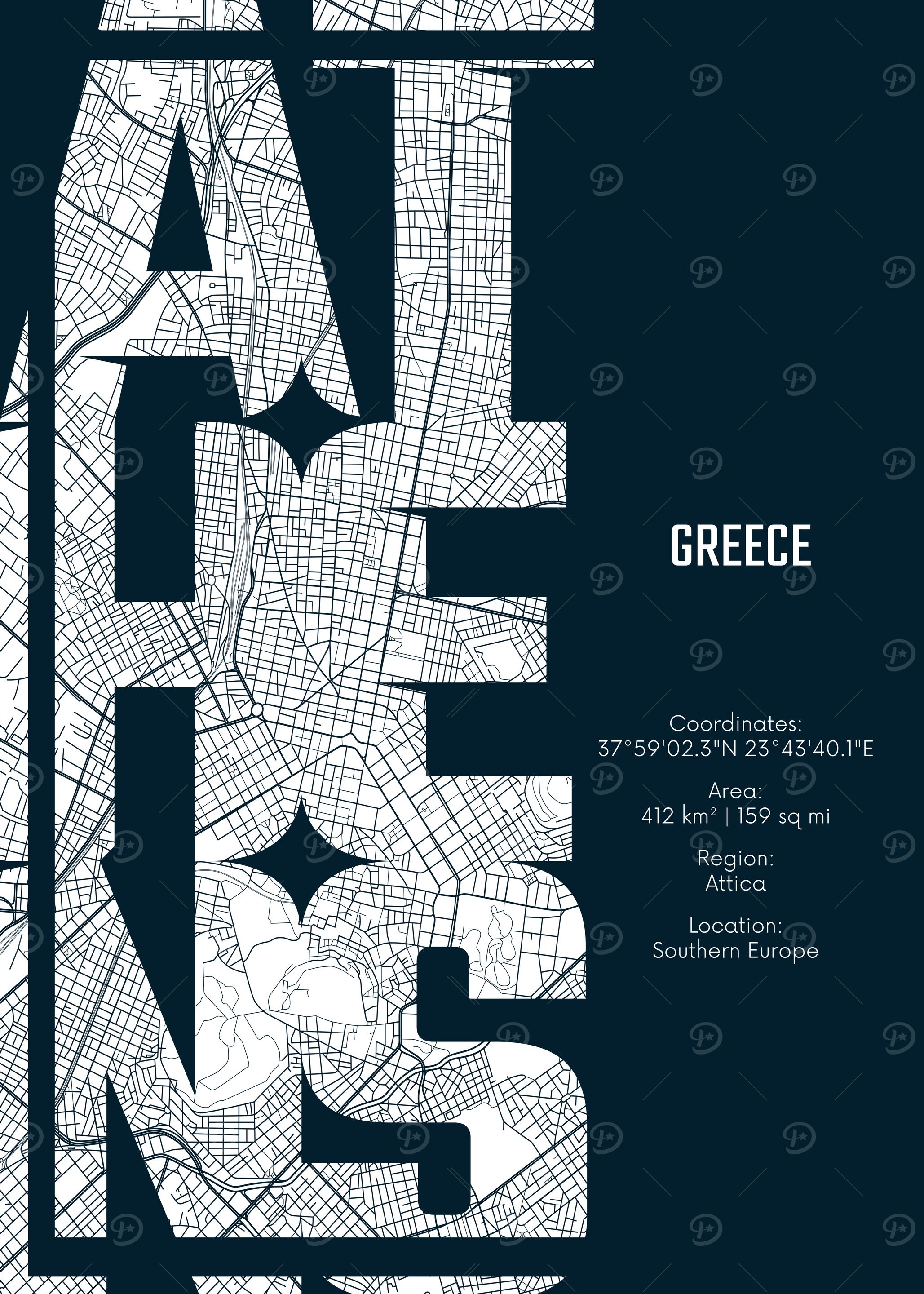 'Athens City Map Typography' Poster, picture, metal print, paint by ...