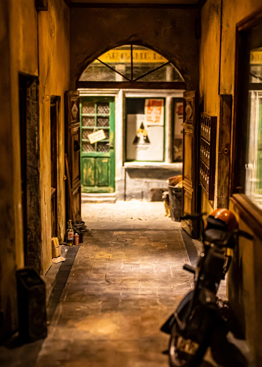 'Vintage Alleyway with Motorcycle' Poster, picture, metal print, paint ...