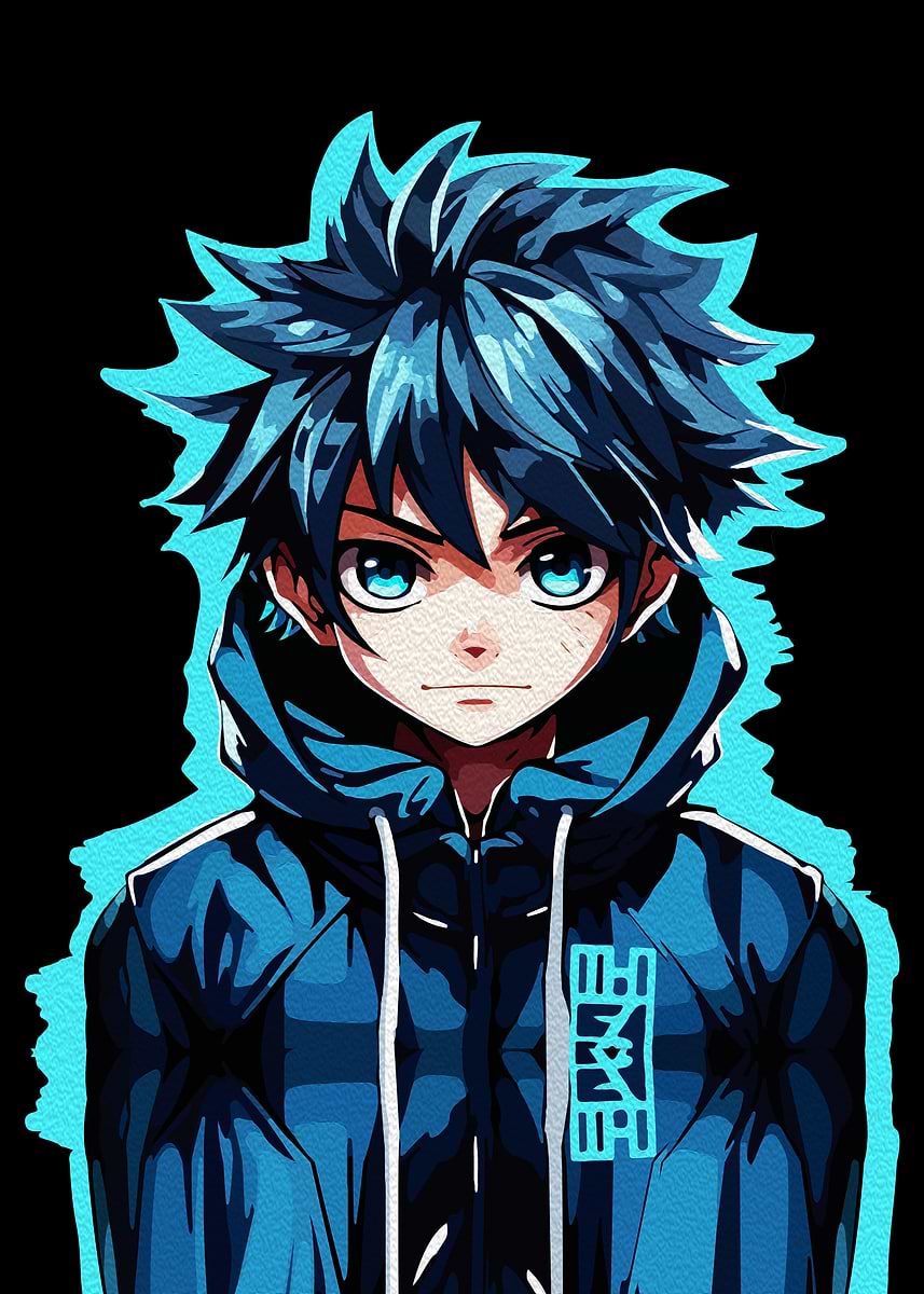 'Anime Boy in Blue Hoodie' Poster, picture, metal print, paint by Ramy ...