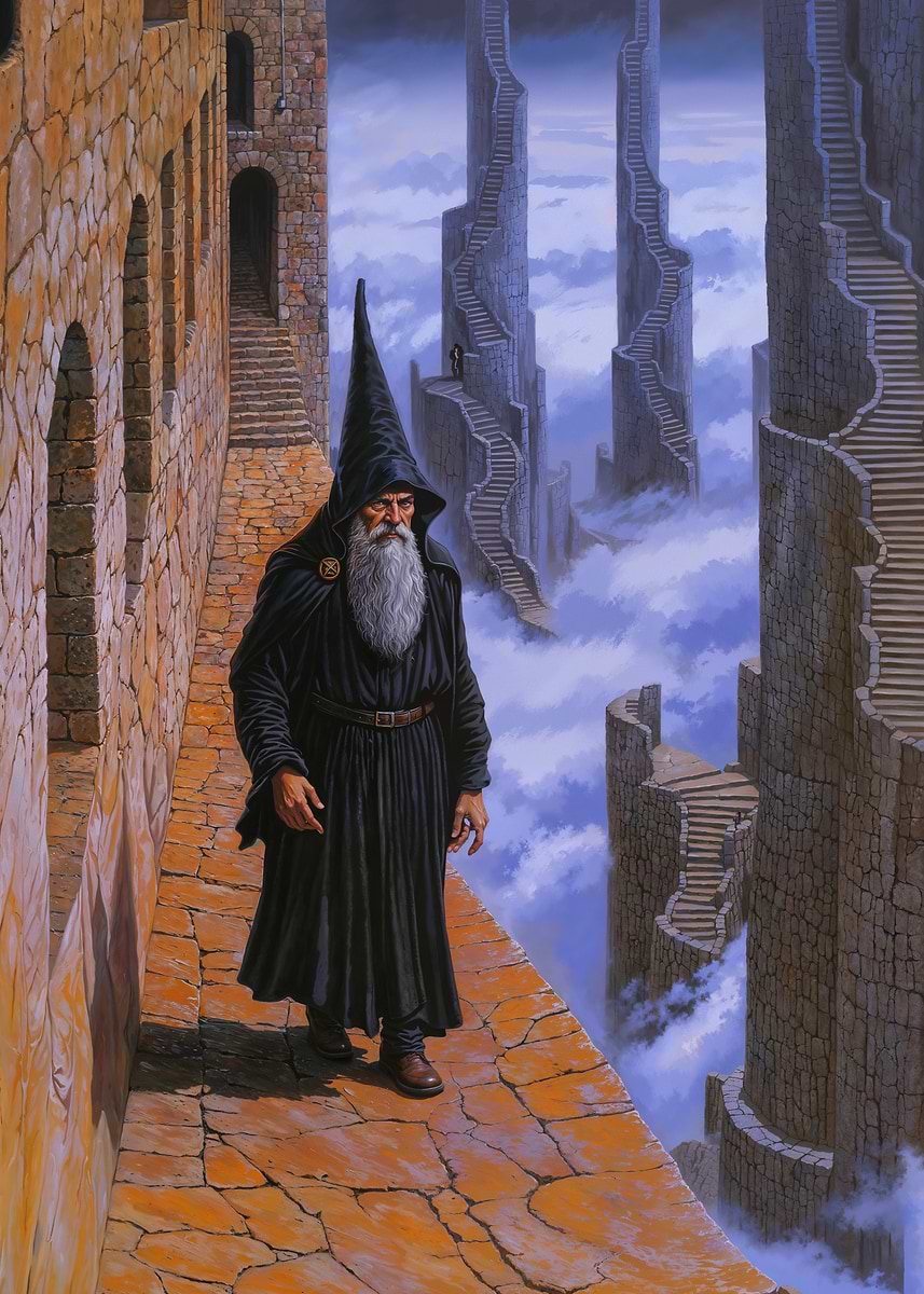 'Wizard walking in the Sky Fortress' Poster, picture, metal print ...