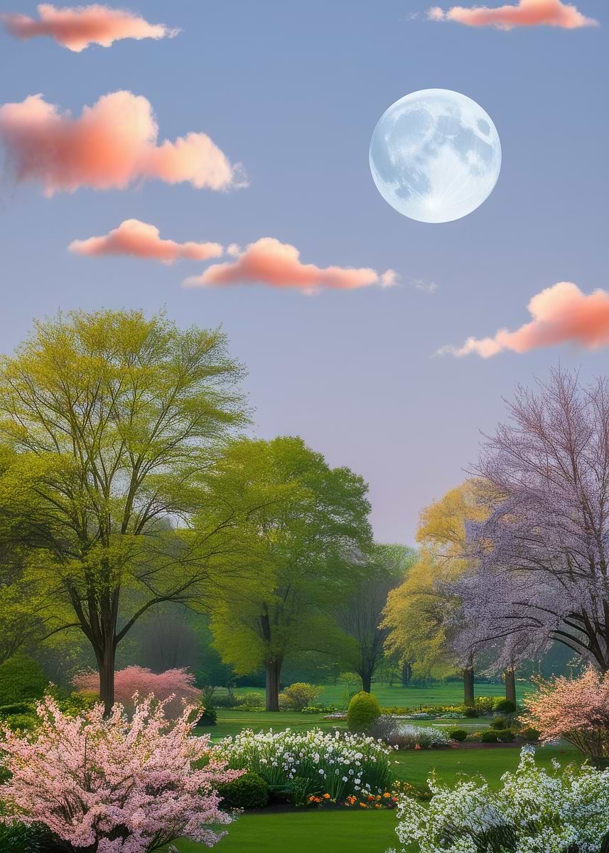 'Moonlit Spring Garden' Poster, picture, metal print, paint by Dpicture ...