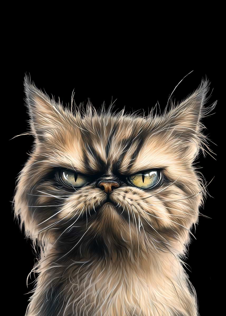'Funny Grumpy Cat Portrait' Poster, picture, metal print, paint by ...