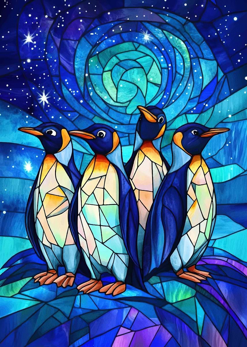 'Stained Glass Penguins' Poster, picture, metal print, paint by Higgins ...