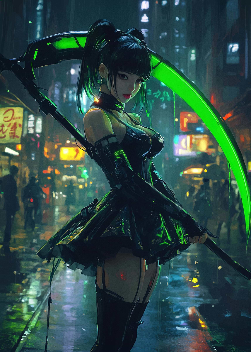 'Cyberpunk Reaper Girl' Poster, picture, metal print, paint by Isaak ...