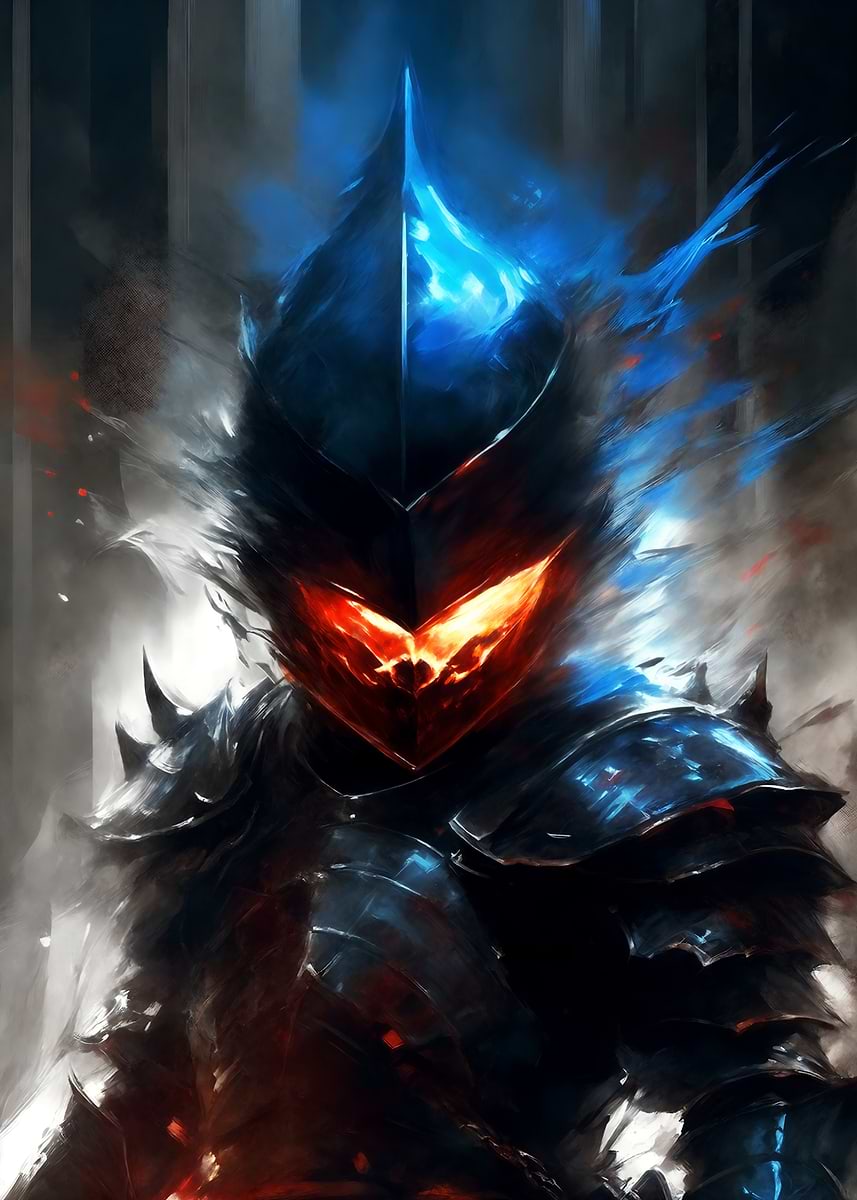 'Dark Knight with Blue Flame' Poster, picture, metal print, paint by ...