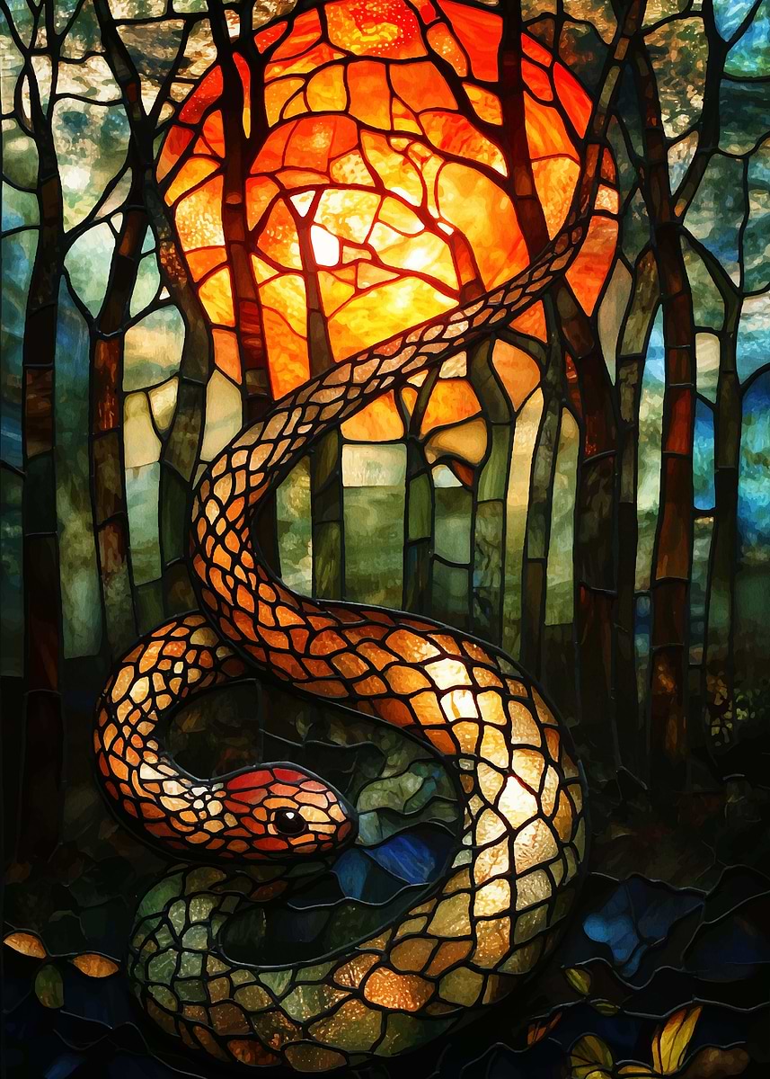 'Stained Glass Snake' Poster, picture, metal print, paint by Marta Vu ...