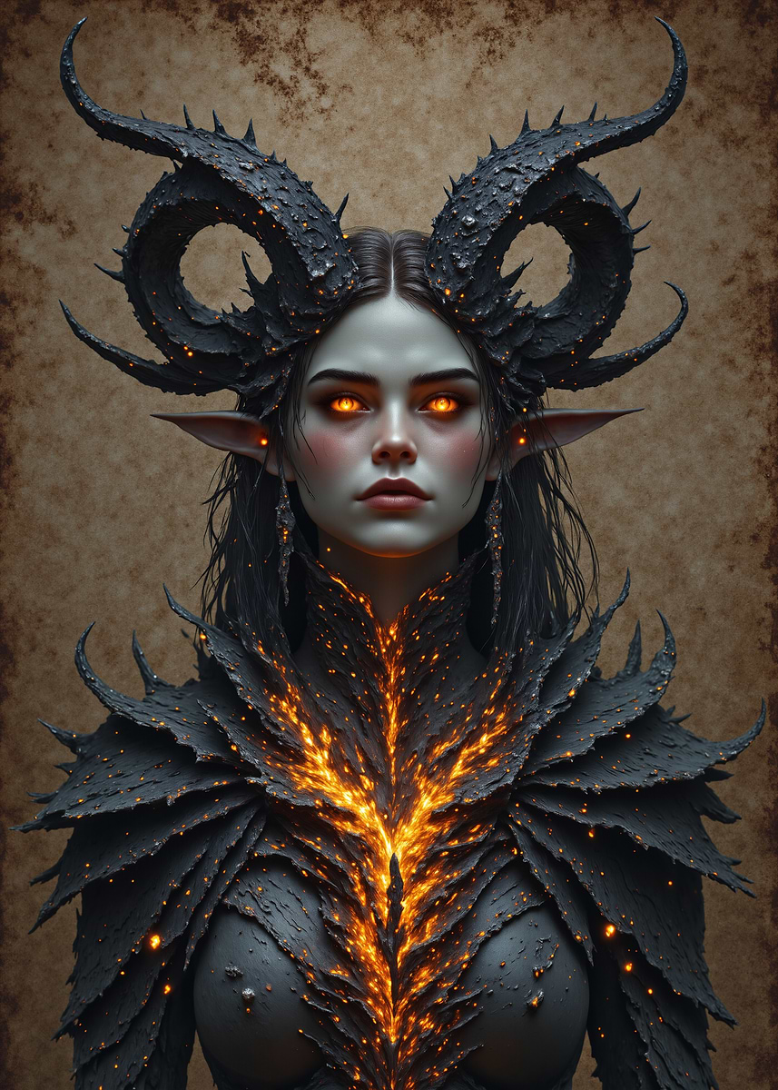 'Demoness with Burning Armor' Poster, picture, metal print, paint by ...