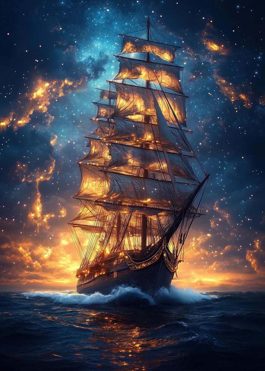 'Sailing Through the Stars' Poster, picture, metal print, paint by ...