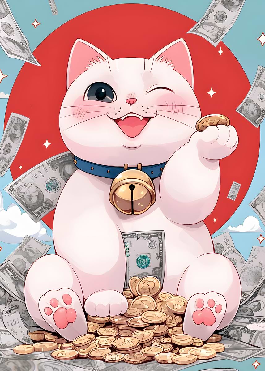 'Lucky Cat with Coins - Maneki Neko Bitcoins' Poster, picture, metal ...
