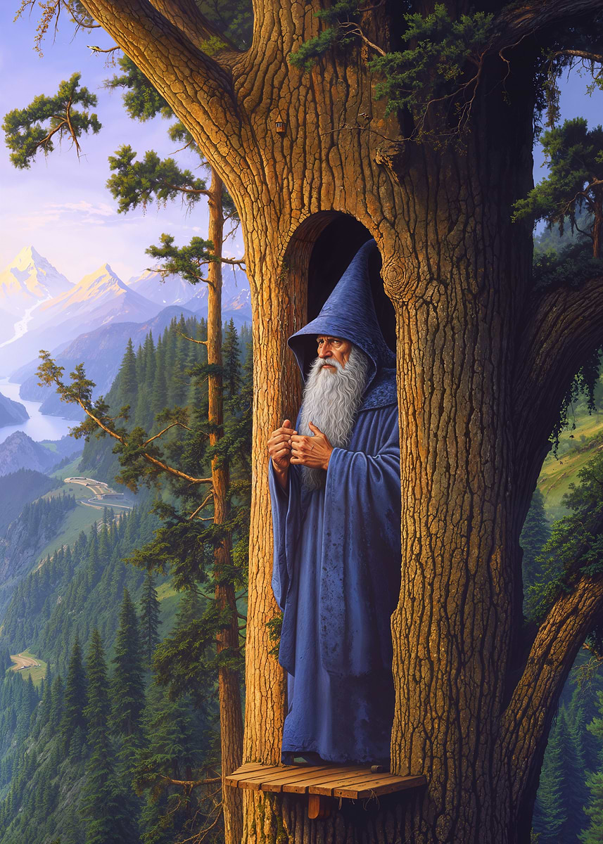 'Wizard in Treetop' Poster, picture, metal print, paint by Powerful ...