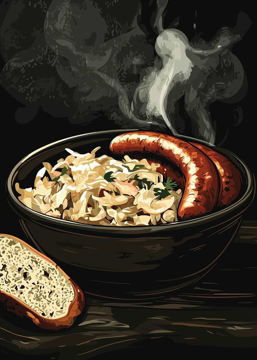 'Sauerkraut and Sausage' Poster, picture, metal print, paint by ...